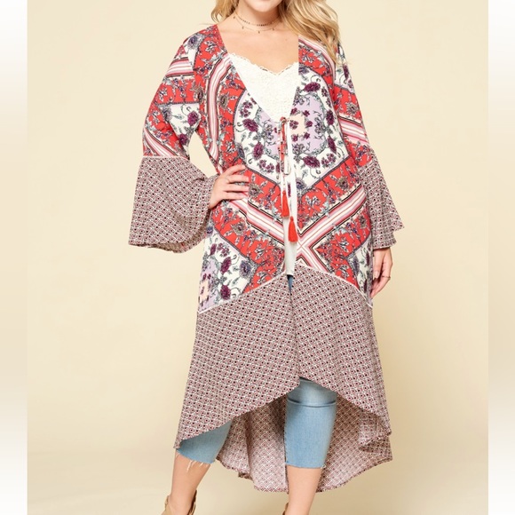 Kimonos & Yukatas | 19 Red Boho Kimono Duster With Bell Sleeves | Poshmark